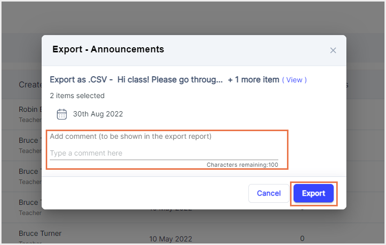 How to export Google Classroom Announcements data from the SysCloud backup application?